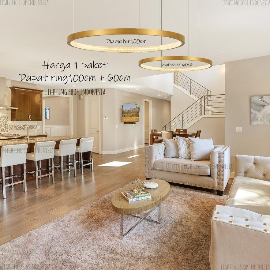 Jual lampu gantung gold ring 40cm+80cm 1paket isi 2 ring ruang tamu modern | Shopee Indonesia
