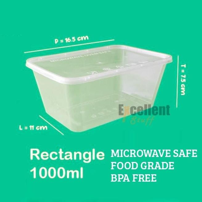Jual KOTAK MAKAN PLASTIK RECTANGLE 1000 ML/ THIN WALL MICROWAVE SAVE PER PACK ISI 25 | Shopee ...