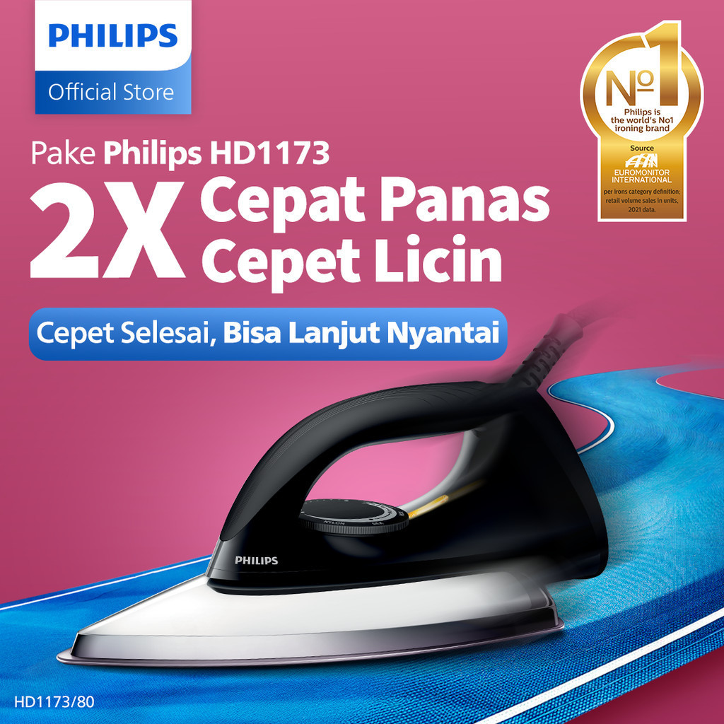 Jual Philips Setrika kering HD1173/80 Hitam, Ceramic 4 Lapis, Anti ...