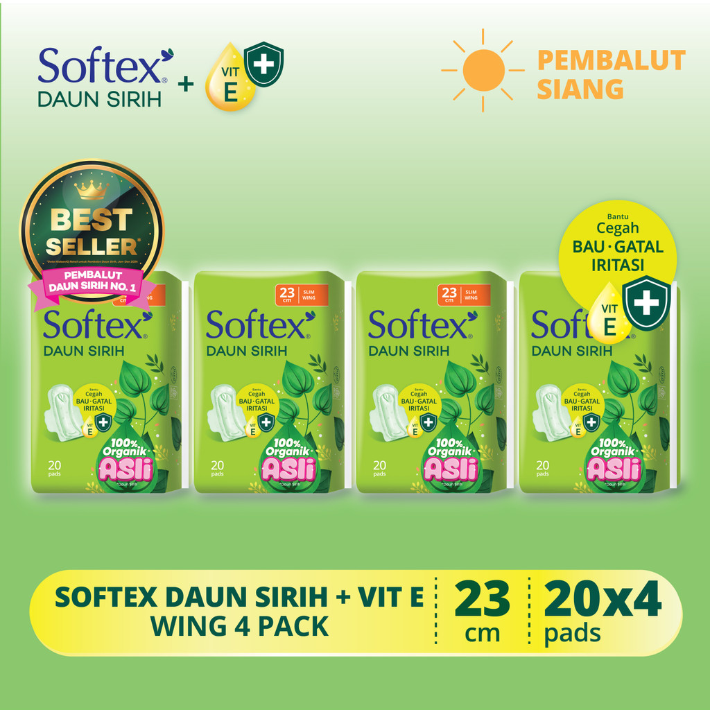 Jual Softex Daun Sirih + Vitamin E 23cm 20s x 4 Pack - Pembalut Daun ...