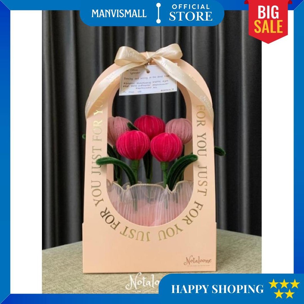 Jual Notaloone - Tulip Handle Box Flower Bouquet Bunga Tulip Kawat Bulu ...