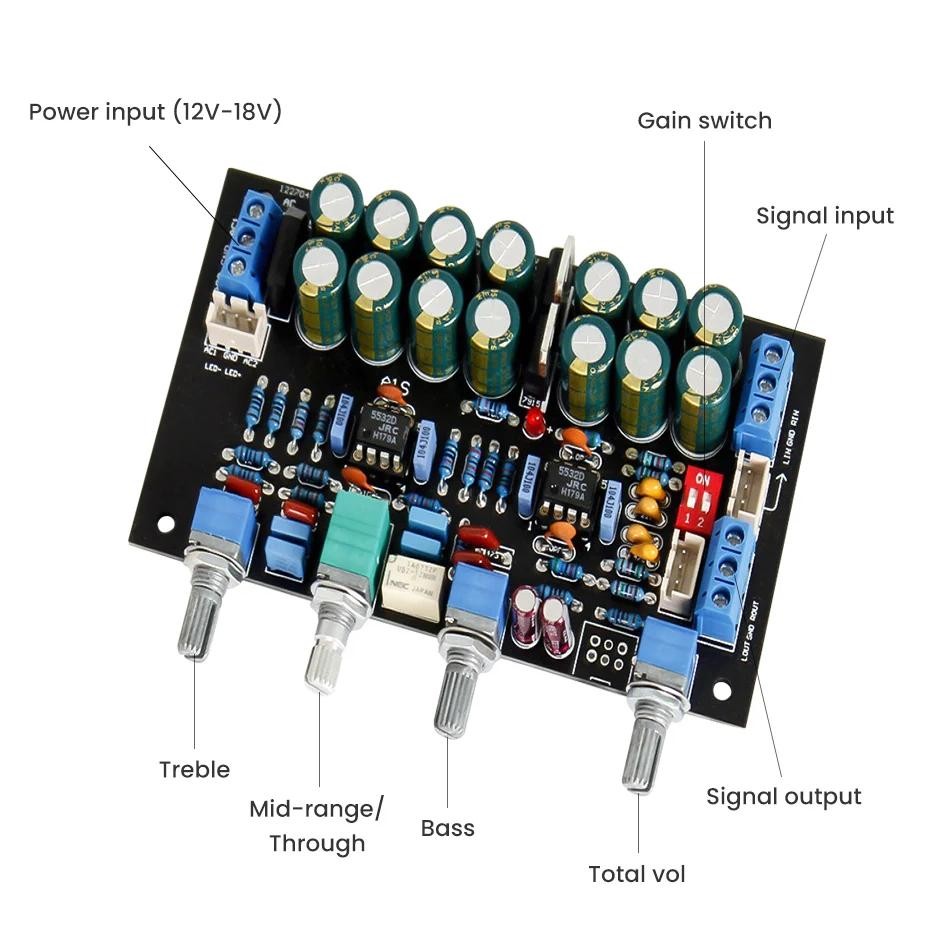 Jual Pre Amplifier Tone Board JRC5532 OP AMP Preamp Volume Tone Control DIY Speaker Amplifiers ...