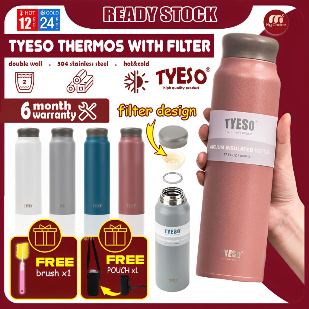 Jual TYESO Termos Modern 800Ml Tumbler dengan Filter Teh GRATIS Tas Kantong 304 Botol Air Termos ...