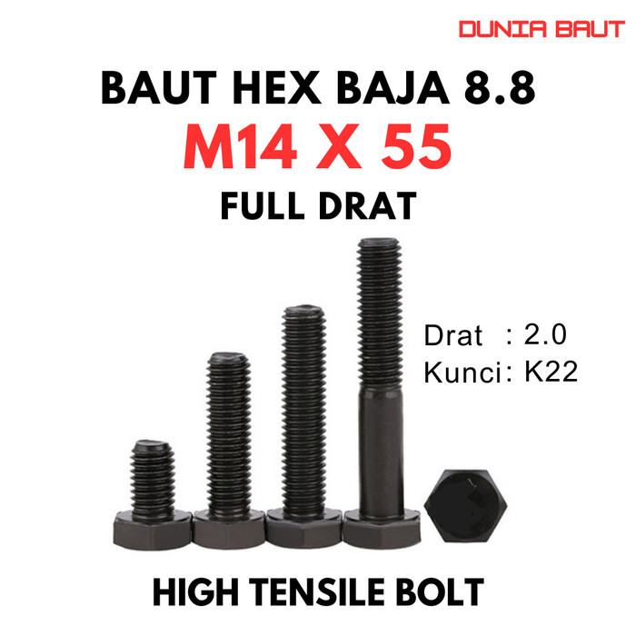 Jual Baja 8.8 Baut M14X55 / Baut 14X55 / M14 X 55 / 14 X 55 Grade 8.8 HTB - High Tensile Bolt ...