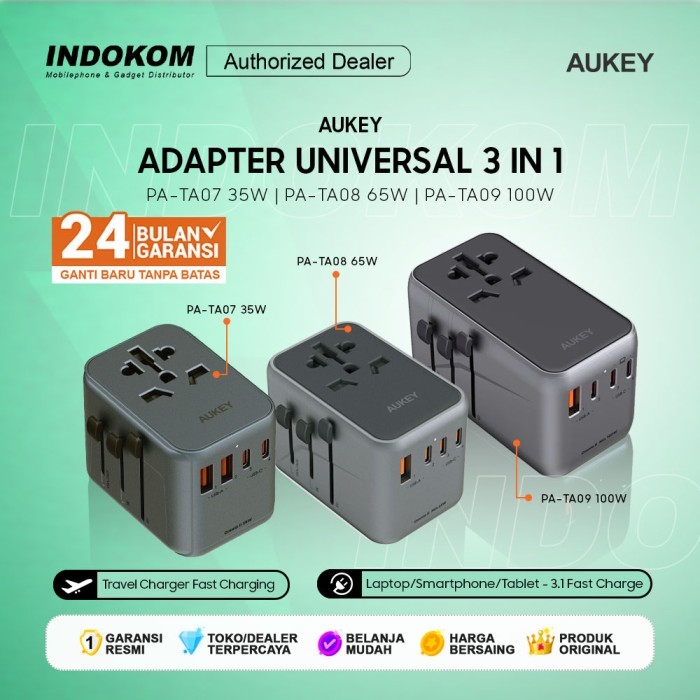 Jual ASLI AUKEY ADAPTER UNIVERSAL 3 IN 1 PLUG USB-A USB-C FAST CHARGING ...