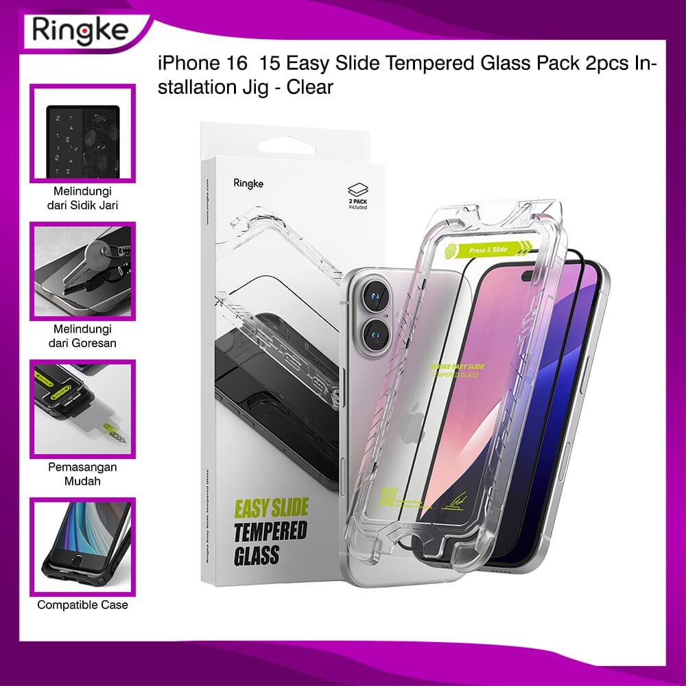 Jual Ringke iPhone 16 / 15 Easy Slide Tempered Glass Pack 2pcs ...