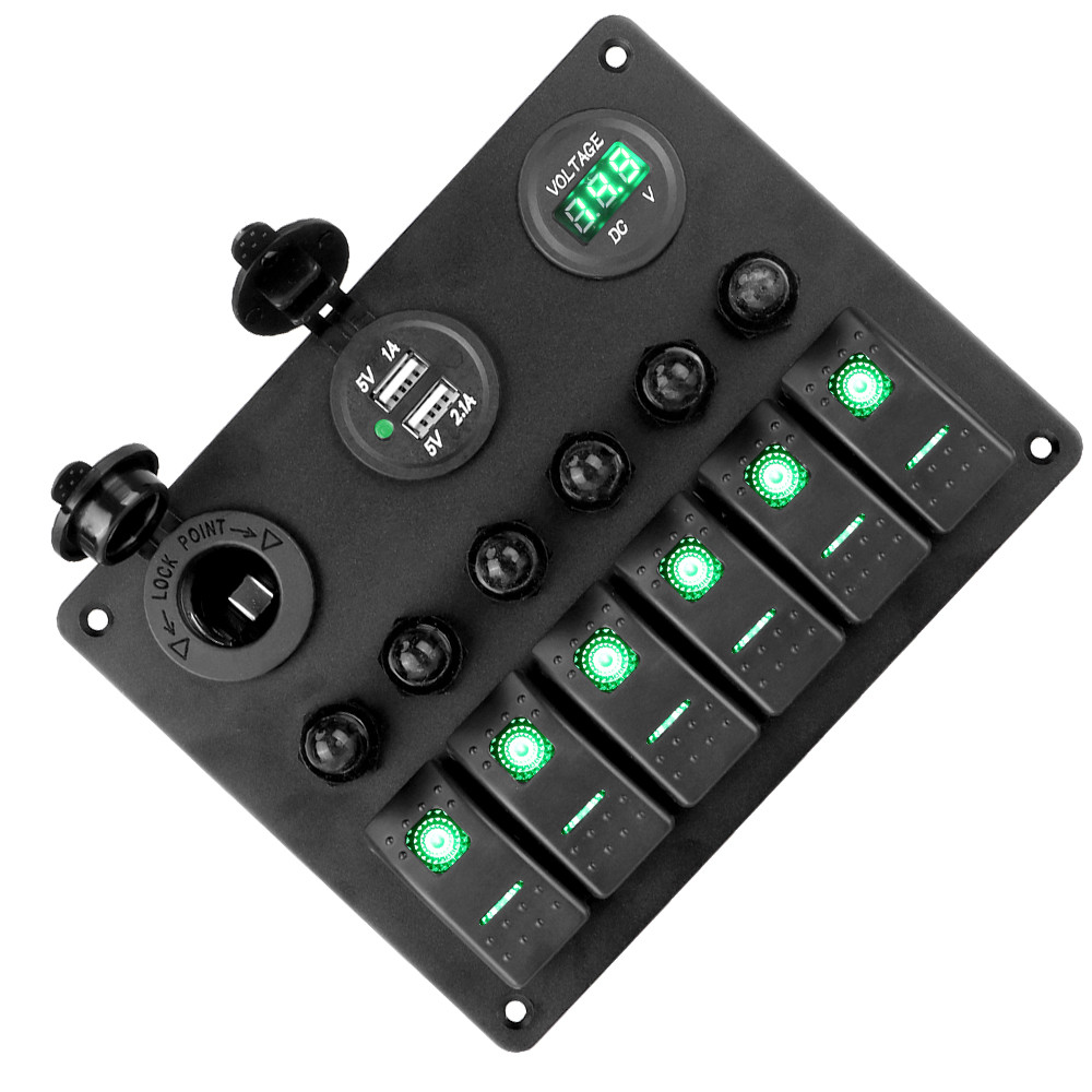 Jual JAYA ABADI Digital Voltmeter DC 12V/24V Dual USB Ports 6 Gang ...