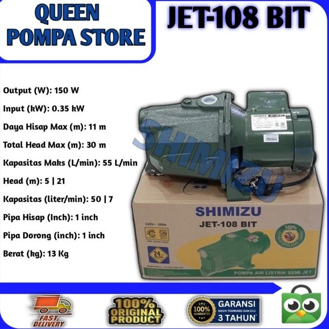 Jual Pompa Air Semi Jet Pumps Shimizu Pc-108Bit Hisap 11Meter Dilengkapi Dengan Dinamo 100% ...