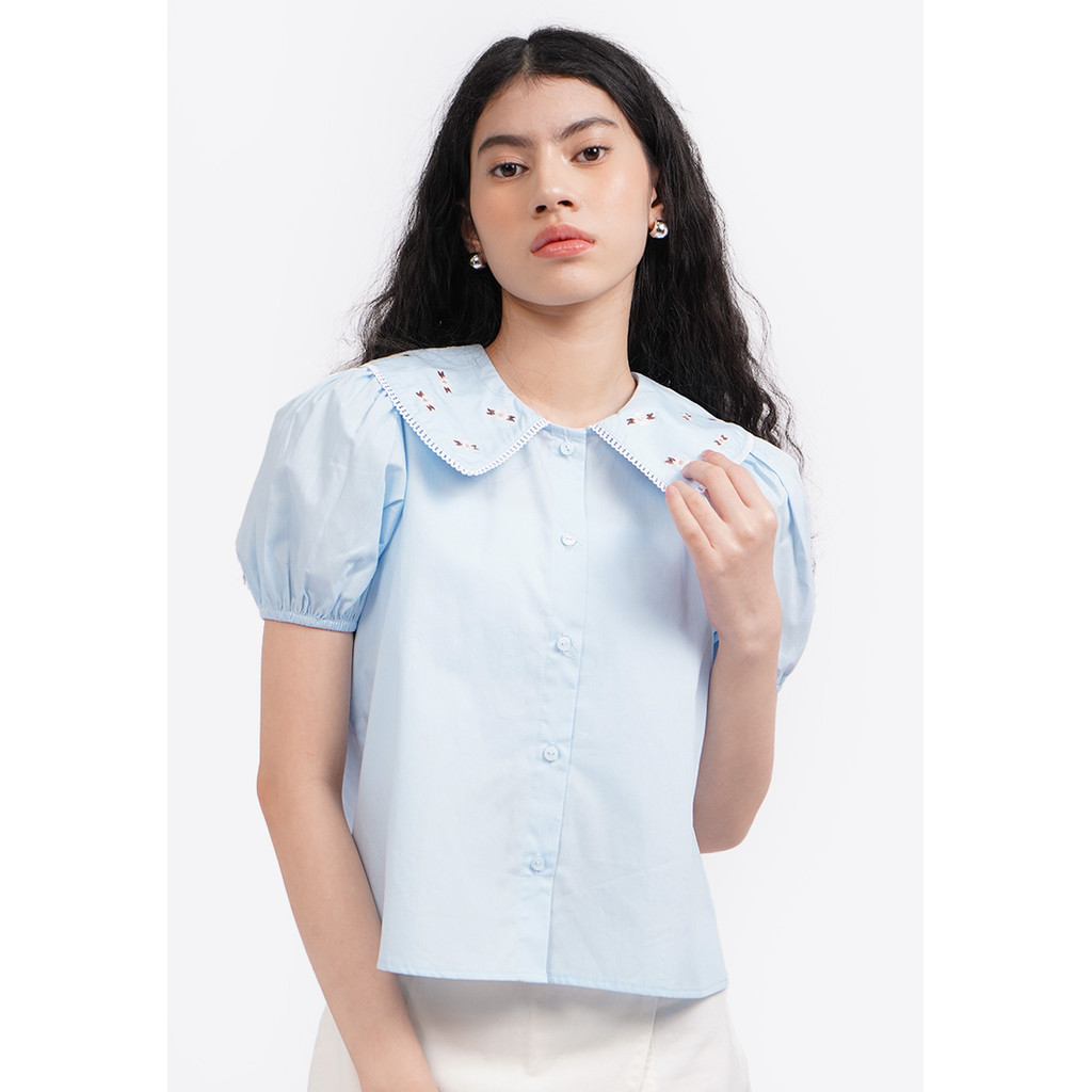 Jual COLORBOX Embroidered Collar Shirt Lt. Blue | Shopee Indonesia