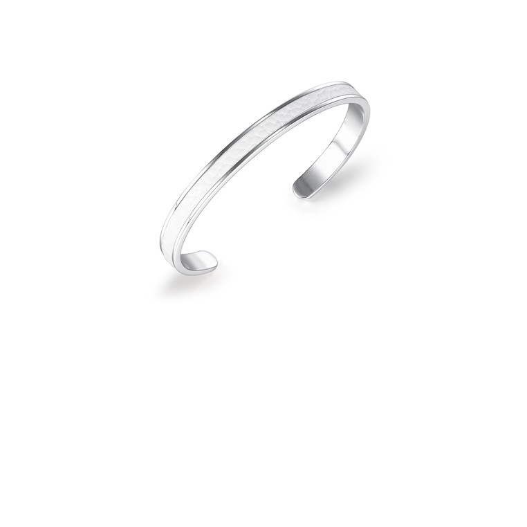 Jual Simple and Classic C-shaped White Leather 316L Stainless Steel ...