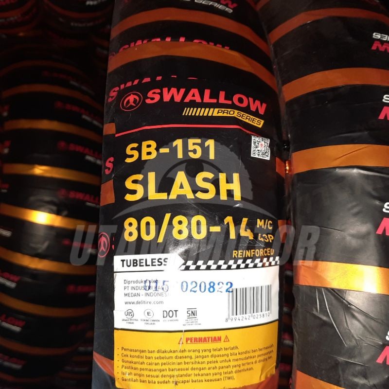 Jual BAN MOTOR SWALLOW SLASH SB-151 RING 14 TUBELESS 80/80-14 90/80-14 ...