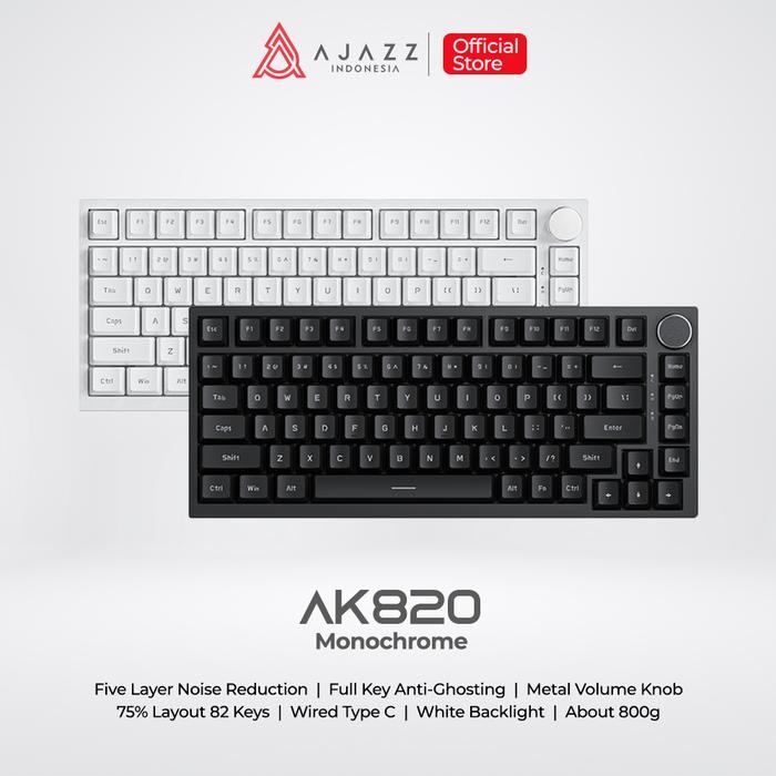 Jual Ajazz AK820 Monochrome 75% Layout 82Keys+ MetalKnob Mechanical ...
