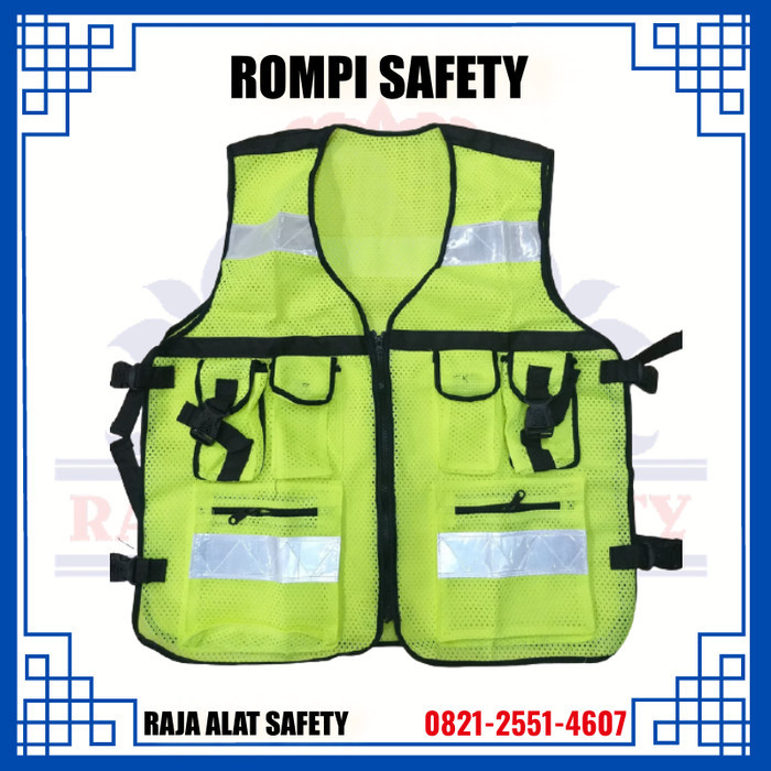 Jual Rompi Safety 6 Kantong Hijau Stabilo / Rompi Kerja Bahan Jaring ...