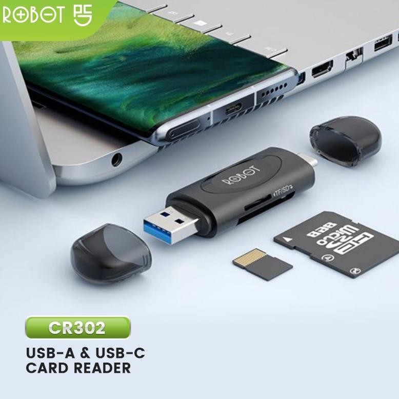 Jual ROBOT Card Reader CR302 2 in 1 USB 3.0 To Type-C OTG Memory Card ...