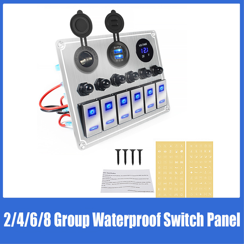 Jual HARS 12V Metal 2/4/6/8 Group 12v Rocker Switch Panel Waterproof ...