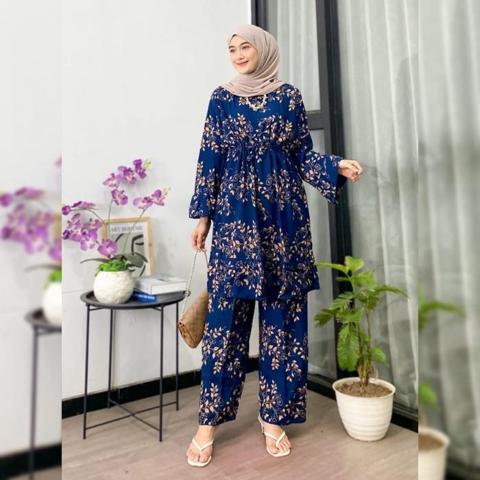 Jual One Set Long Tunik - Setelan Wanita Okinawa Set Tiedye LD 120 Rayon Tebal Tali Serut Motif ...