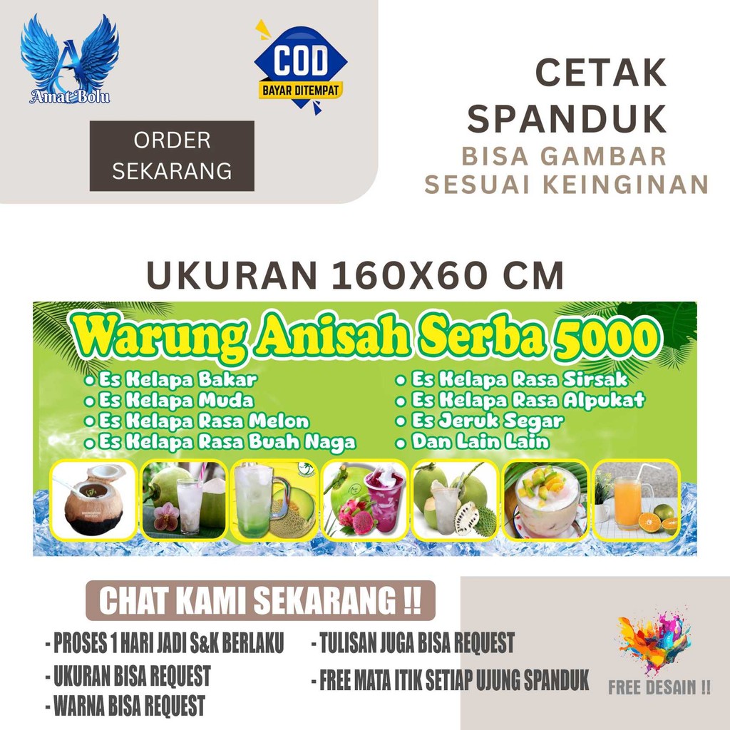 Jual Cetak Spanduk Banner WARUNG ANISA SERBA 5K Costom Desain | Shopee ...