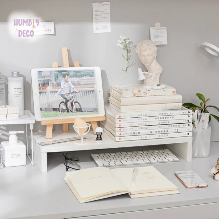 Jual KOREAN AESTHETIC WHITE STUDY TABLE WOOD RACK DESK ORGANIZER ...