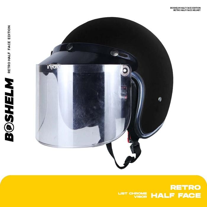 Jual Helm Retro List Chrome Kaca Injak Helm Half Face Sni | Shopee ...