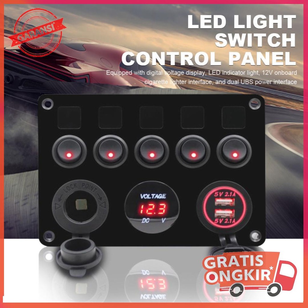 Jual Saklar Panel Mobil RV Yacht 5 Way USB Voltmeter DC 12/24V - GT-17 ...