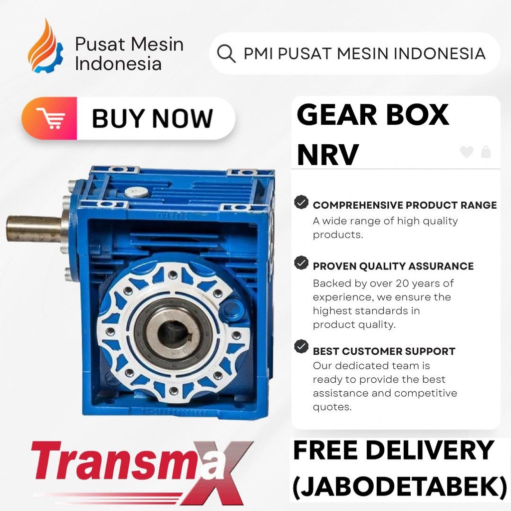 Jual GEARBOX WORM GEAR TRANSMAX NRV 050 RATIO 1:7.5 - 1:100 GEAR BOX ...
