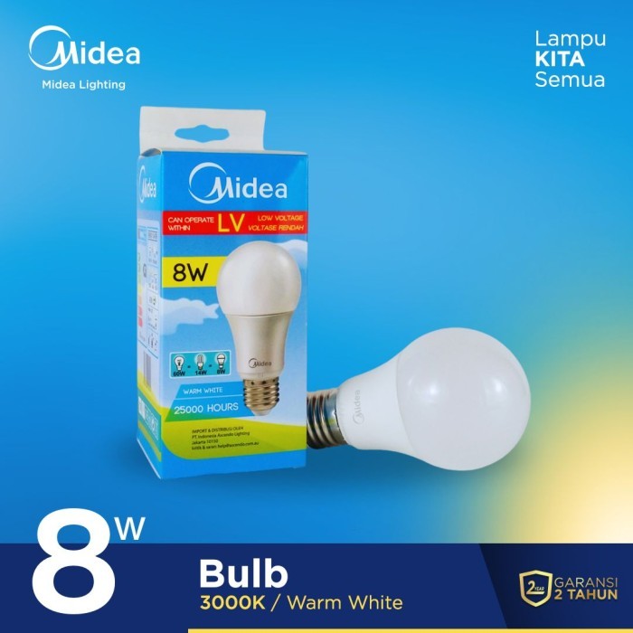Jual Midea Lighting - Led Bulb 08 Watt Kuning 3000K Warm White ...