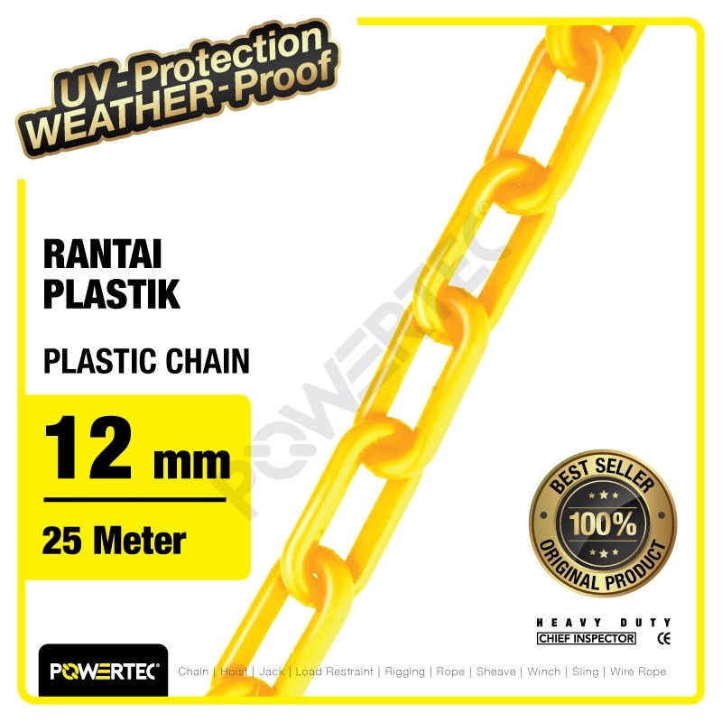 Jual POWERTEC Rantai Plastik PVC 12mm x 25m Plastic Chain - Kuning | Shopee Indonesia