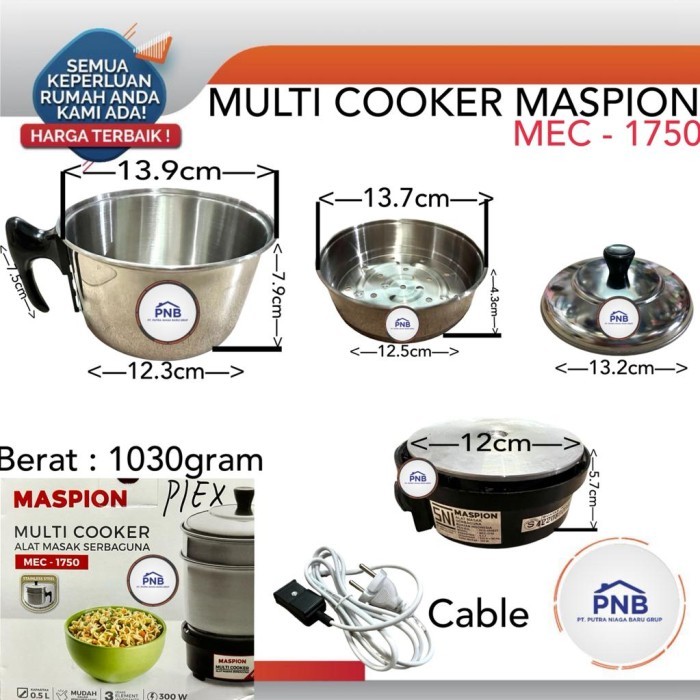 Jual Maspion Multi Elektrik Cooker Mec 1750 Panci Listrik 0.5 Liter ...