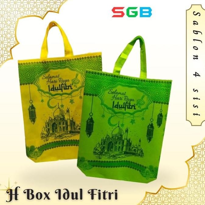 Jual 1 LUSIN (12PC) Tas Spunbond Lebaran (idul fitri) model BOX max uk 25x25 tinggi 26cm ...