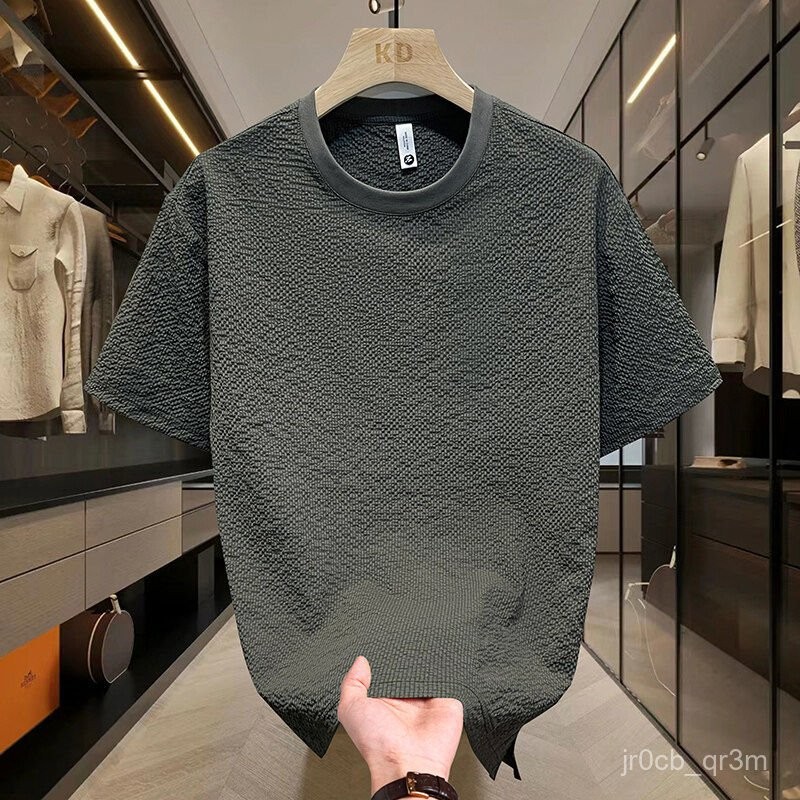 Jual High-end Yarn Texture T Loose Fit Round Neck Men's Short Sleeve ...