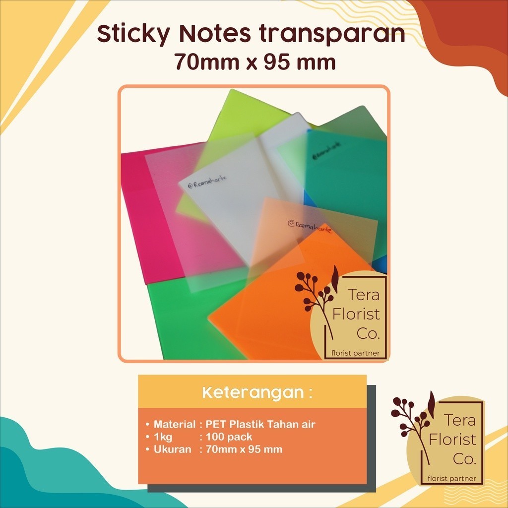 Jual 50 Lembar Sticky Notes transparan 70 x 95 mm plastik notes ...