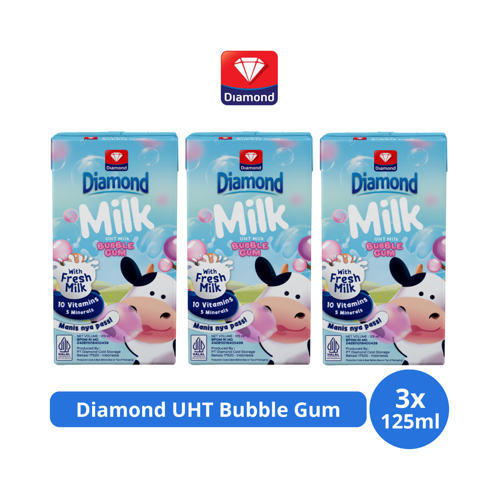 Jual Diamond Milk Susu UHT Bubble Gum 125ml x 3 pcs | Shopee Indonesia