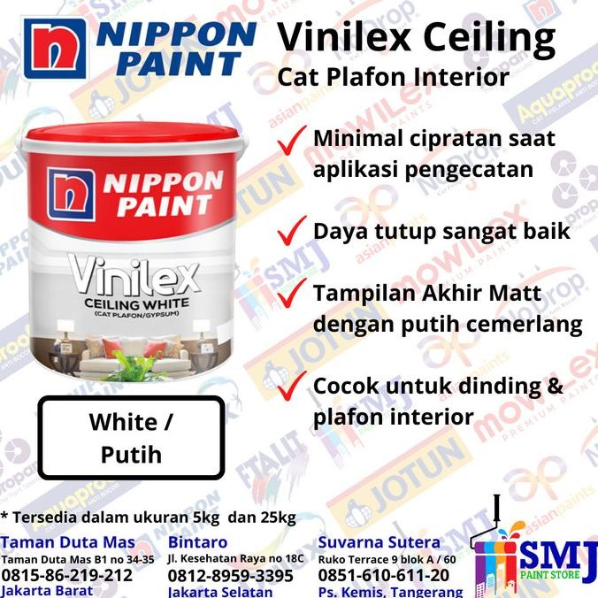 Jual Cat Plafon Gypsum NIPPON PAINT VINILEX CEILING Putih / White 001 5 ...