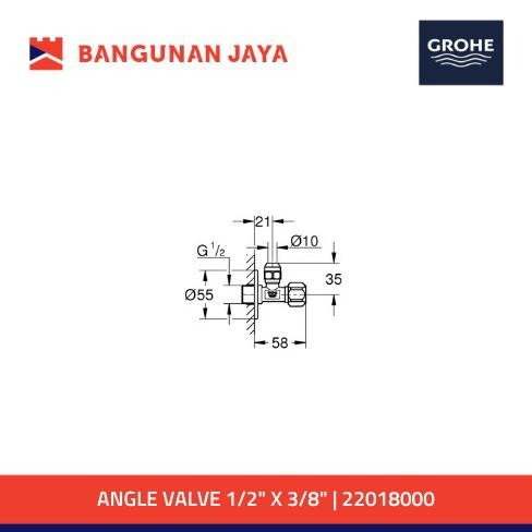Jual Grohe Angle Valve 1/2" X 3/8" Stop Kran, Chrome | 22018000 New Stok | Shopee Indonesia