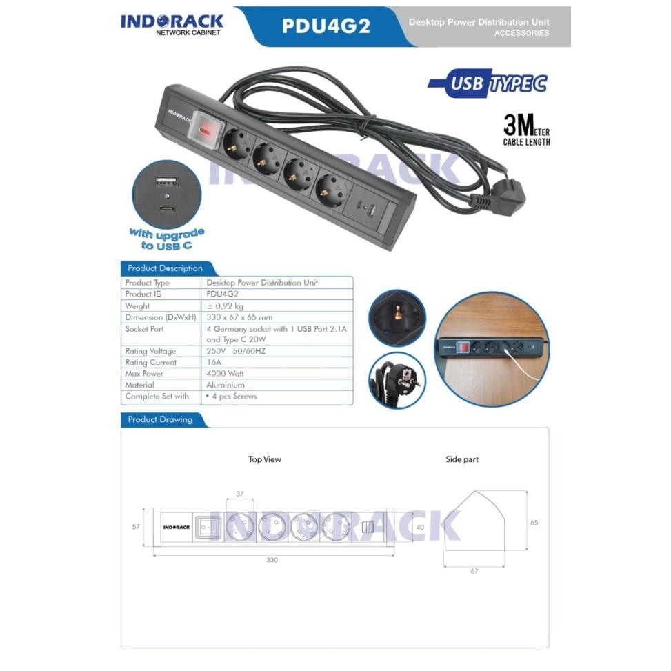 Jual Pdu 4 Colokan Listrik Desktop With 2 Port Usb 2.0 Indorack Pdu4G2 ...