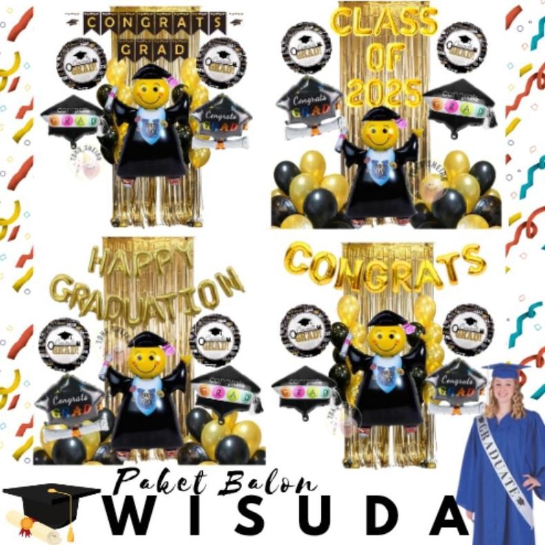 Jual Paket Balon Wisuda Set Banner Congrats Grad Balon Jumbo Fullbody ...
