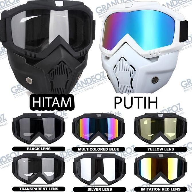 Jual HJK Goggles Kacamata + Masker Full Face Putih / Hitam Helm Goggle ...