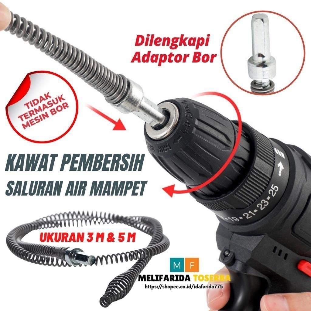 Jual 3M 5M 10M Alat Jepit Kawat Pembersih Saluran Mampet Adaptor Bor Pipa Air Wastafel Pipe ...