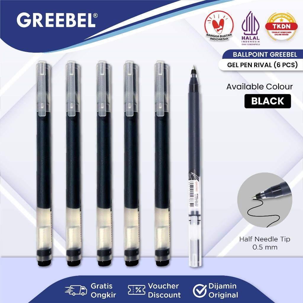 Jual GREEBEL Pulpen Gel / Gel Pen GP-502 Rival 0.5 Hitam (6PCS/SET ...