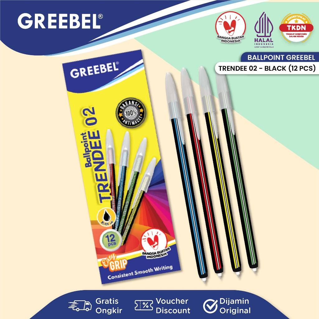 Jual GREEBEL Pulpen Ballpen / Trendee 02 Hitam 0.5 (12PCS/SET) Ballpoint Bolpen Bolpoin Pena Gel ...