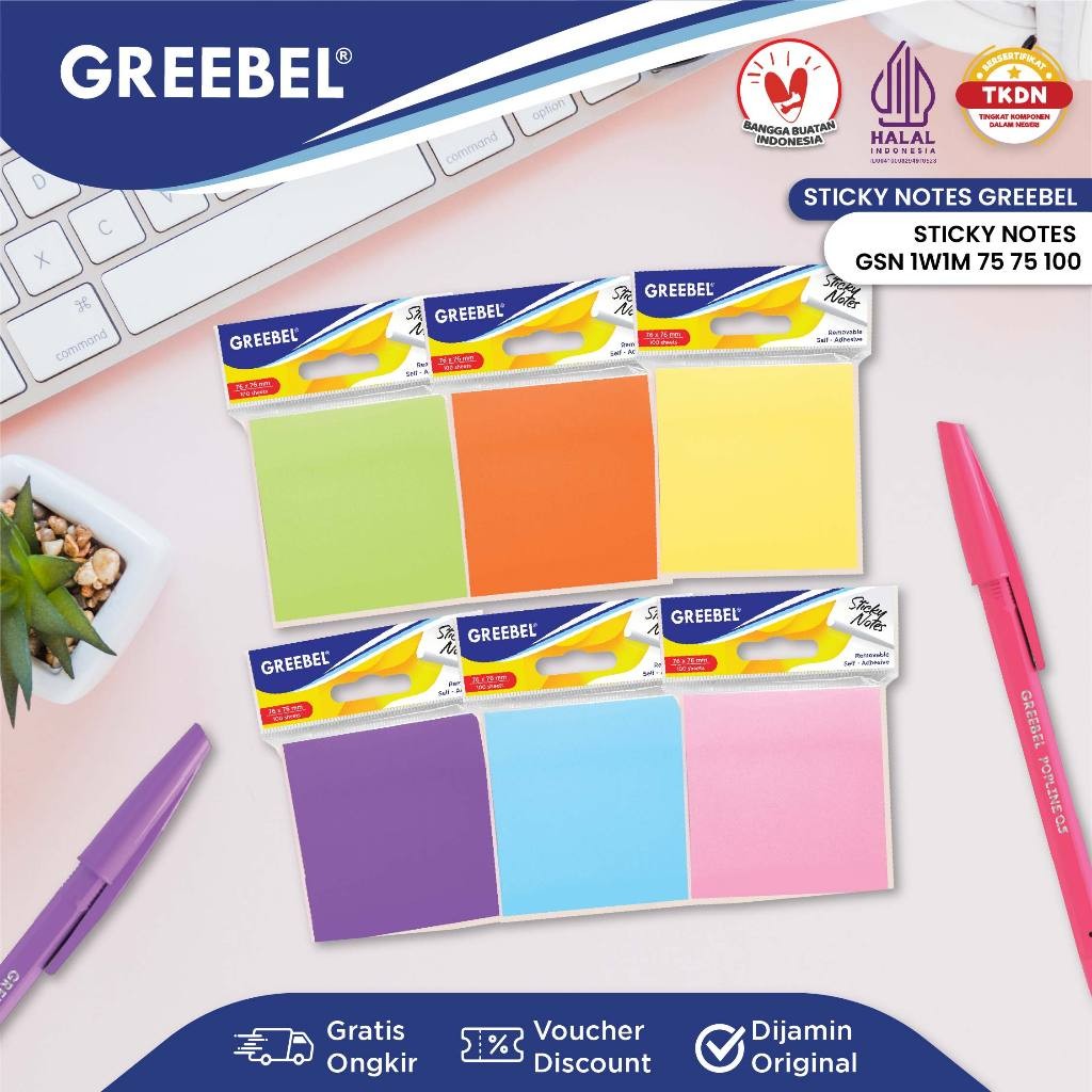 Jual GREEBEL Memo Sticky Notes 1 Warna 100 Lembar [GSN 1W1M 75 75 100 ...
