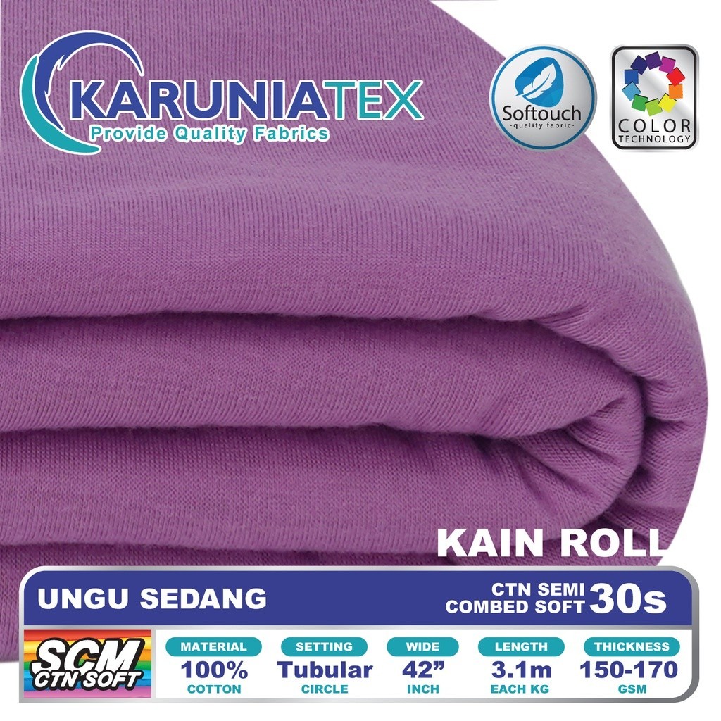 Jual Kain Kaos Cotton Semi Combet 30s Rollan | Ungu Sedang | Karunia ...