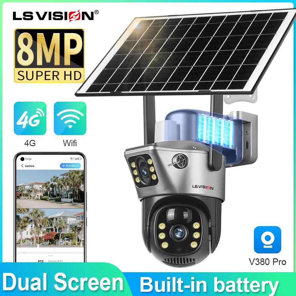 Jual Ls Vision Solar Camera 4G Sim Outdoor Dual Lens Wifi 8Mp 4K Ip Camara Solar Panel Cctv ...