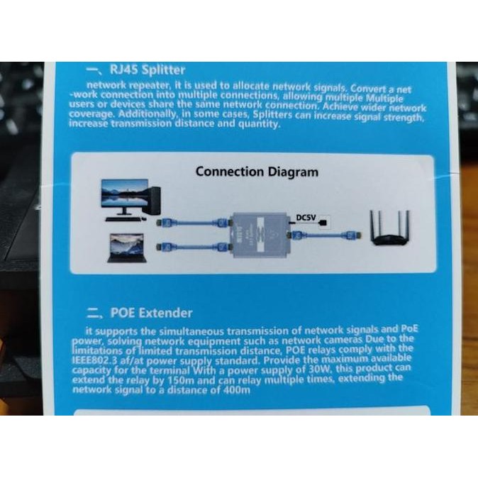 Jual Active Poe Extender 1 To 2 Gigabit - Switch Spliter 1Port To 2Port ...