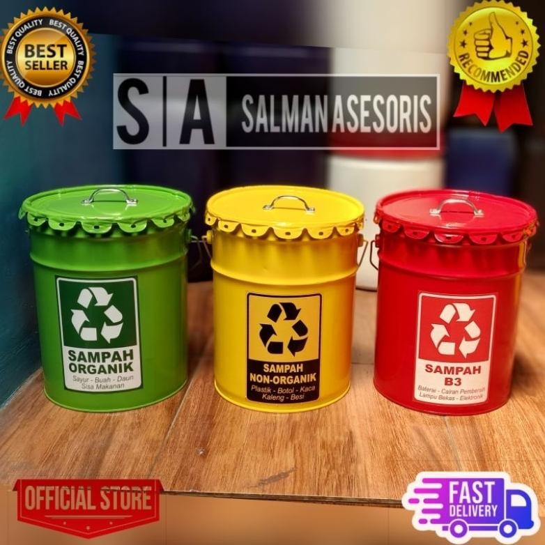 Jual Tempat Sampah Kaleng 20 Liter Organik / Non Organik / B3 / Logam ...