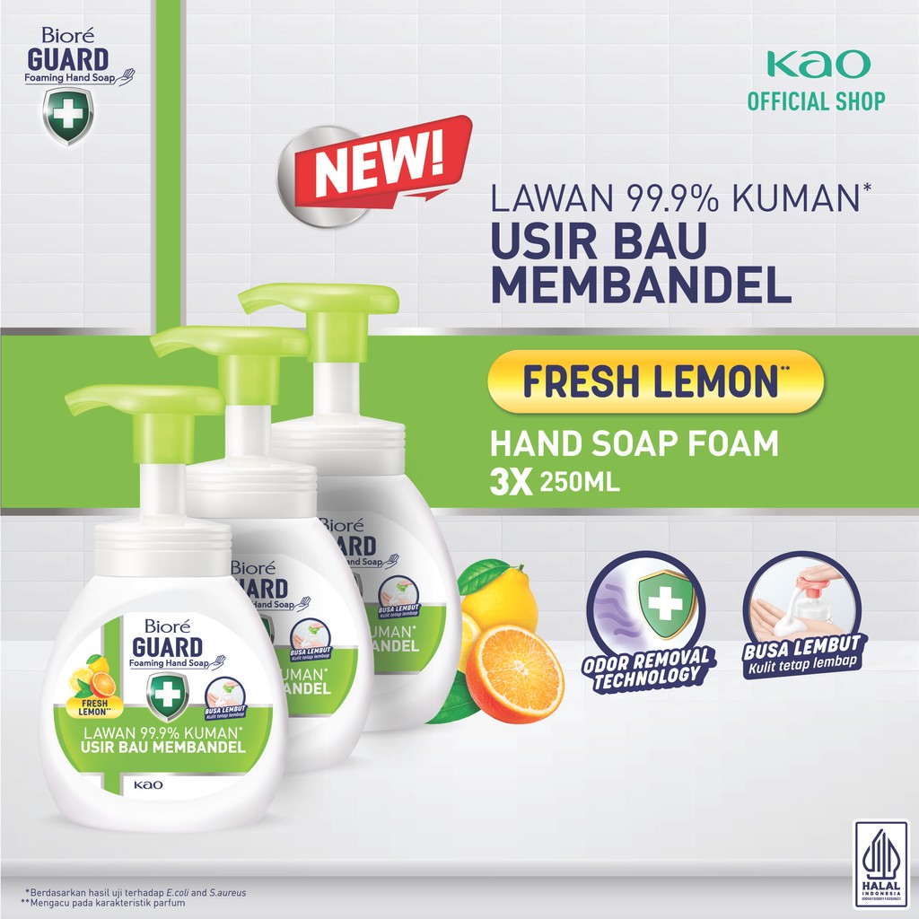 Jual Biore Guard Hand Wash Foam Fresh Lemon 250 ml Botol Triple Pack ...