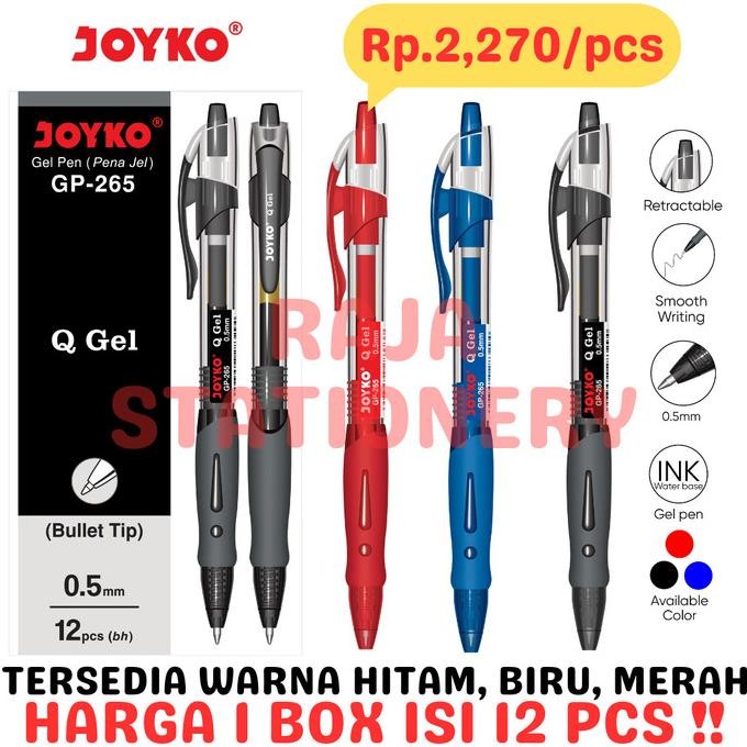 Jual Produk Baru!! JOYKO GEL PEN QGEL PENA PULPEN JOYKO CETEK Q-GEL GP-265 1 BOX 12 PCS | Shopee ...