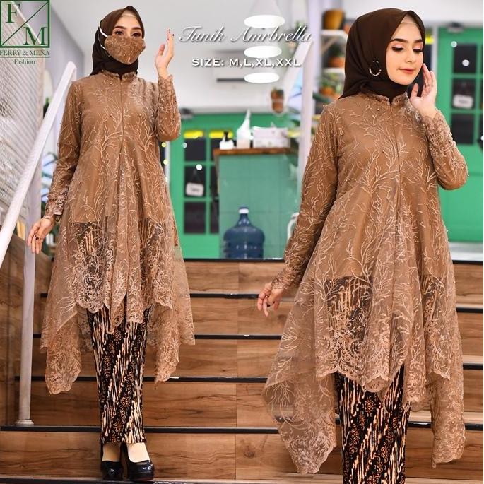 Jual REAL PICT SETELAN KEBAYA TUNIK BROKAT TULLE BUNGA TIMBUL PANJANG ...