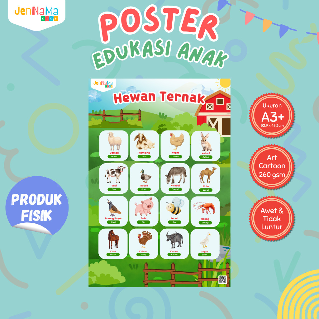 Jual Poster Edukasi - Hewan Ternak | Anak Pendidikan PAUD TK Usia 2-6 ...