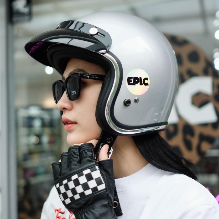 Jual Epic Veil Helmet Open Face Basic Silver Glossy List Chrome Helm ...